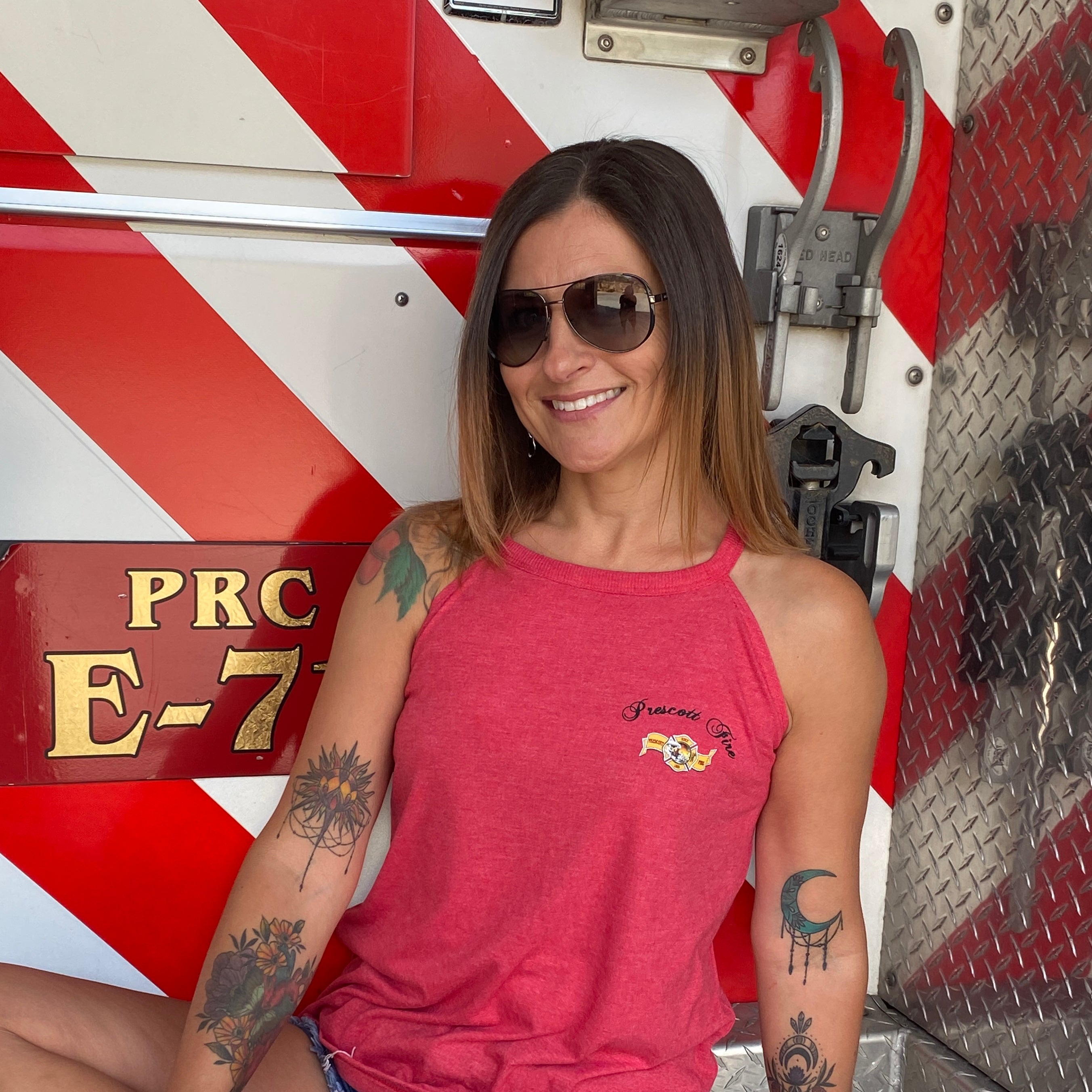 Prescott Fire Department Ribbon Logo Ladies' Racer-Back Tanks ...